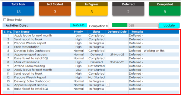 Automated Daily Activity Tracker in Excel: Ultimate Task Management ...