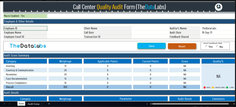 Call Center Audit Form in VBA & Excel - TheDataLabs