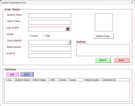 Automated Student Registration Form Excel & VBA Project File - TheDataLabs