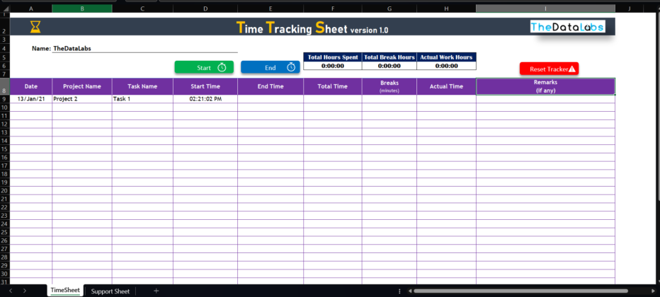 Advanced Time Tracking Sheet in Excel - TheDataLabs